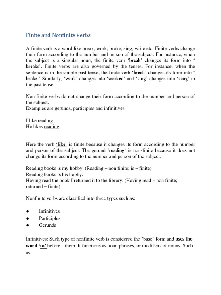 Finite vs Nonfinite Verbs Explained | PDF | Language Mechanics ...