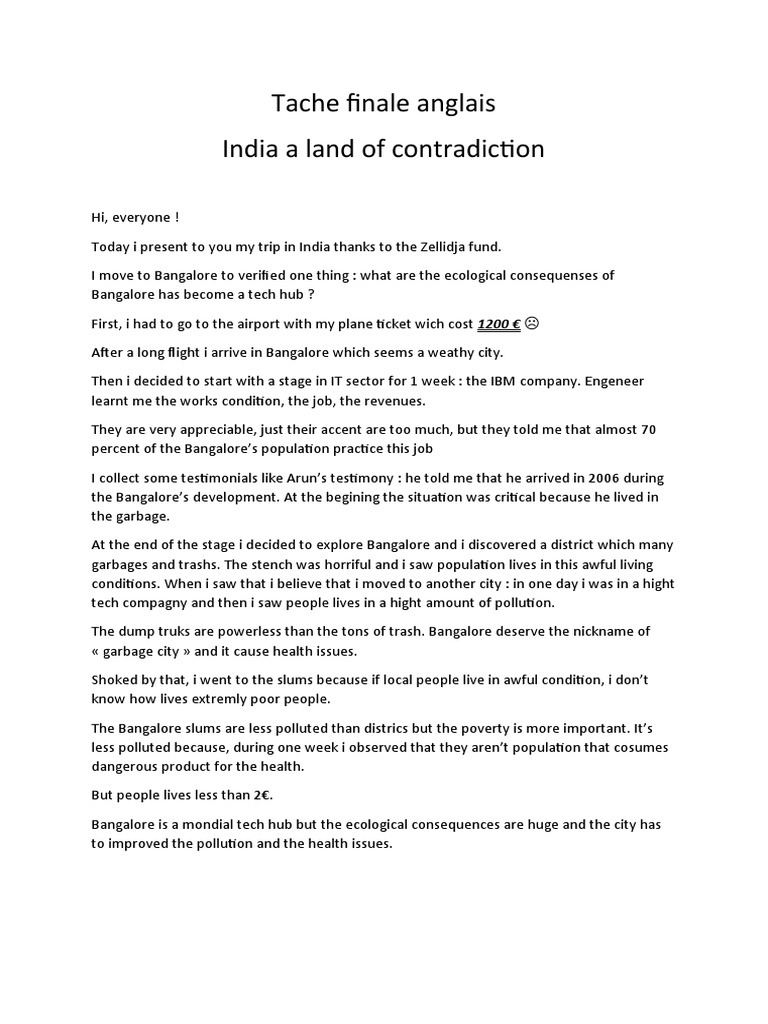 Tache Finale Anglais India | PDF | Science & Mathematics