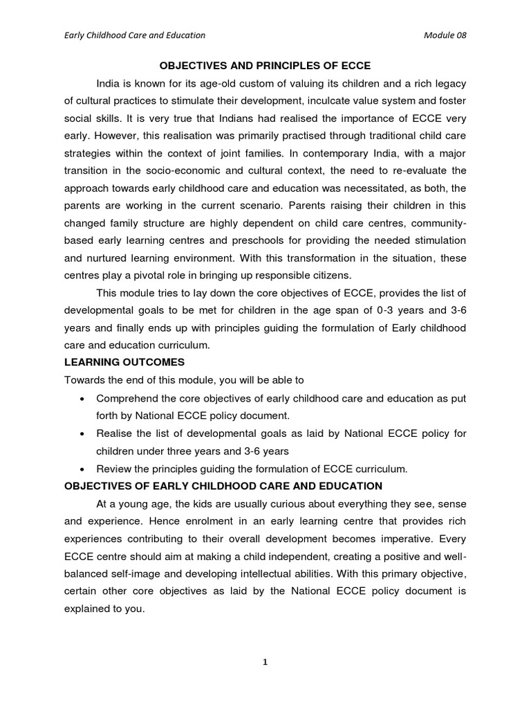 Objectives and Principles of ECCE | PDF | Early Childhood Education ...