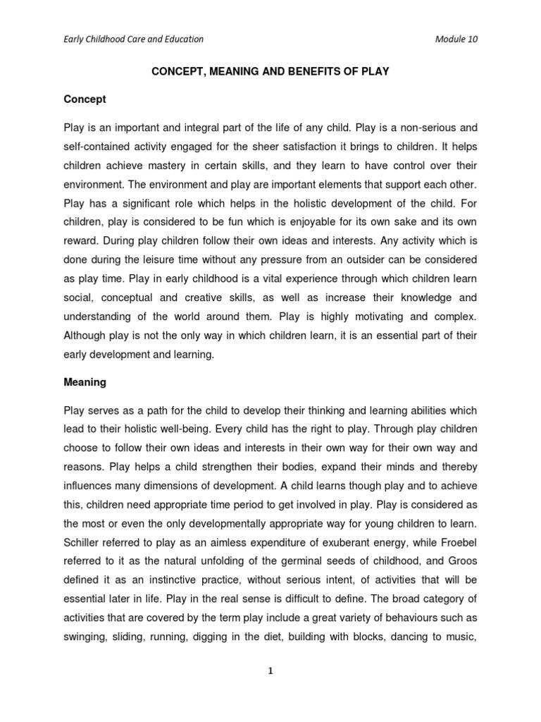 Concept, Meaning and Benefits of Play | PDF | Early Childhood Education ...