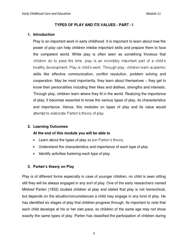 Types of Play and Its Values - I | PDF | Toys | Early Childhood Education