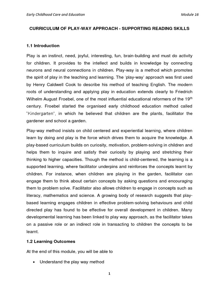 Curriculum of Play Way Approach - Supporting Reading Skills | PDF ...