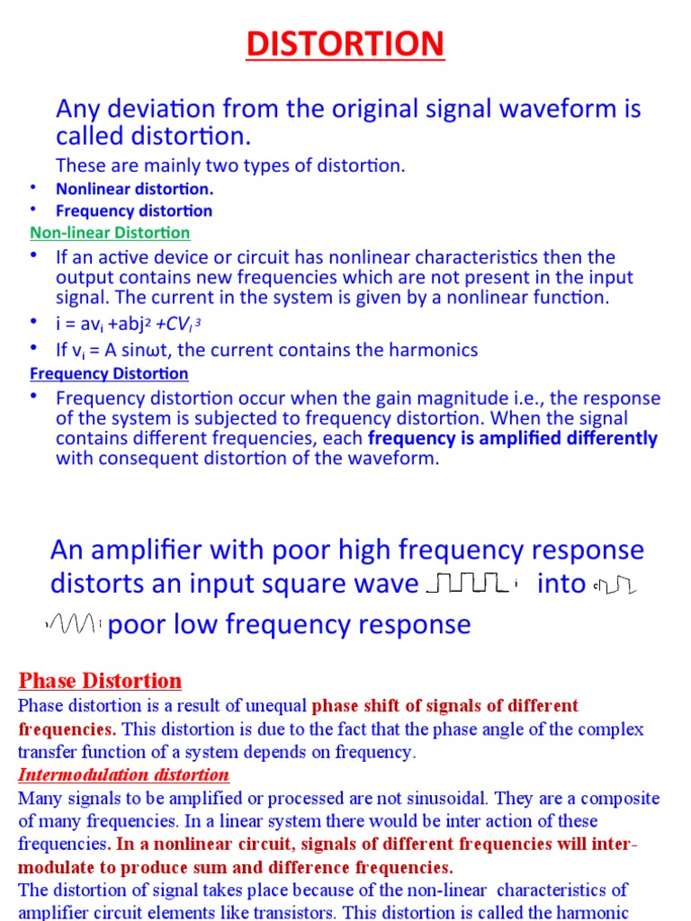 Distortion: Any Deviation From The Original Signal Waveform Is Called ...
