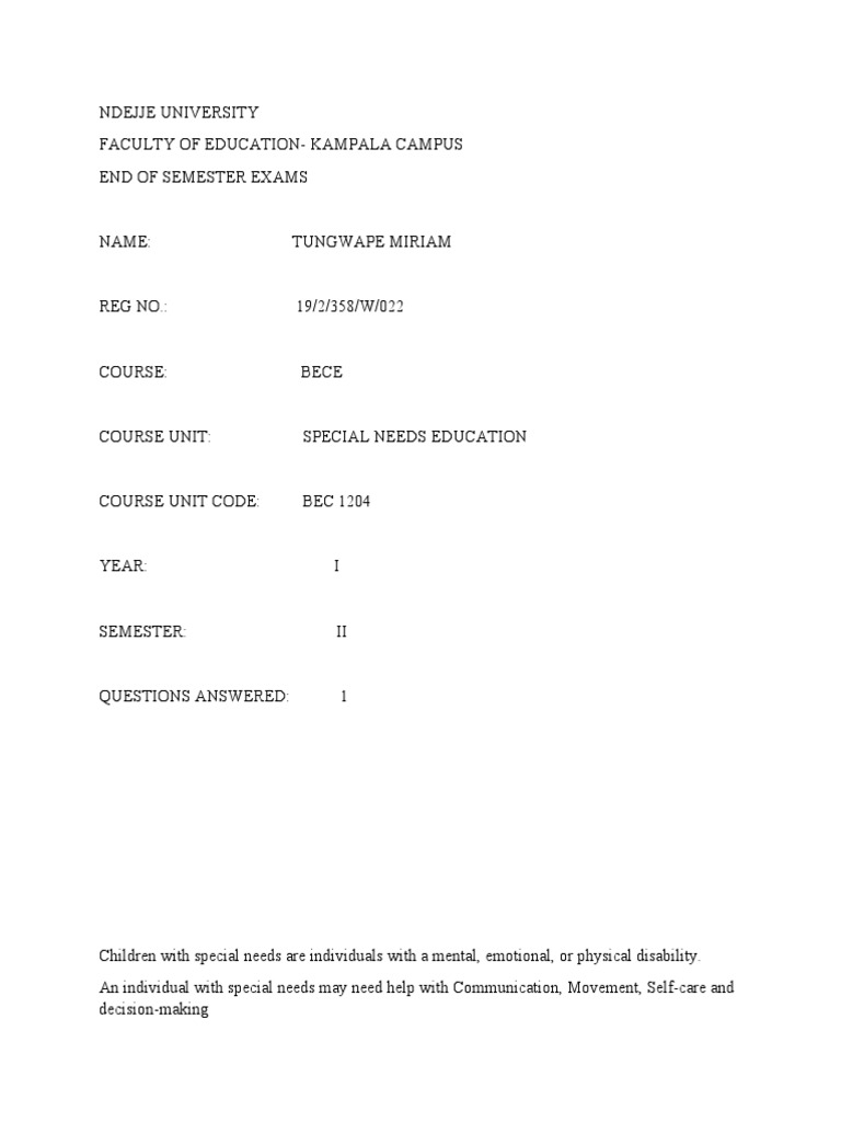 Special Needs Education PDF Visual Impairment Hearing Loss