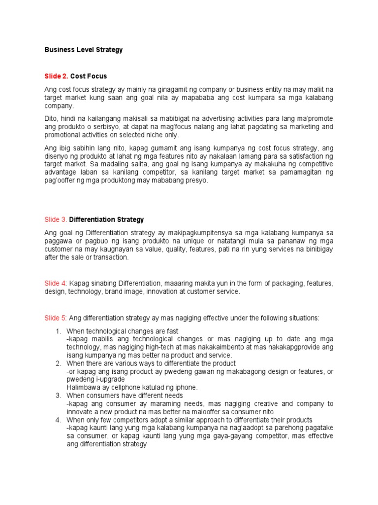 Business Level Strategy | PDF