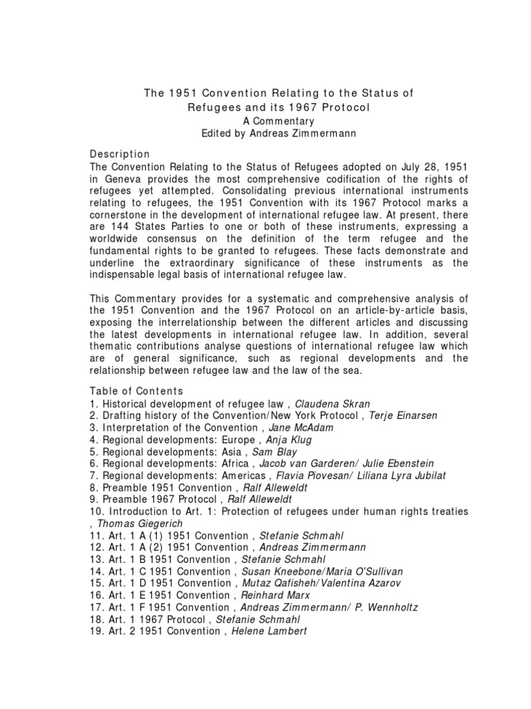 The 1951 Convention Relating To The Status of Refugees and Its 1967 ...