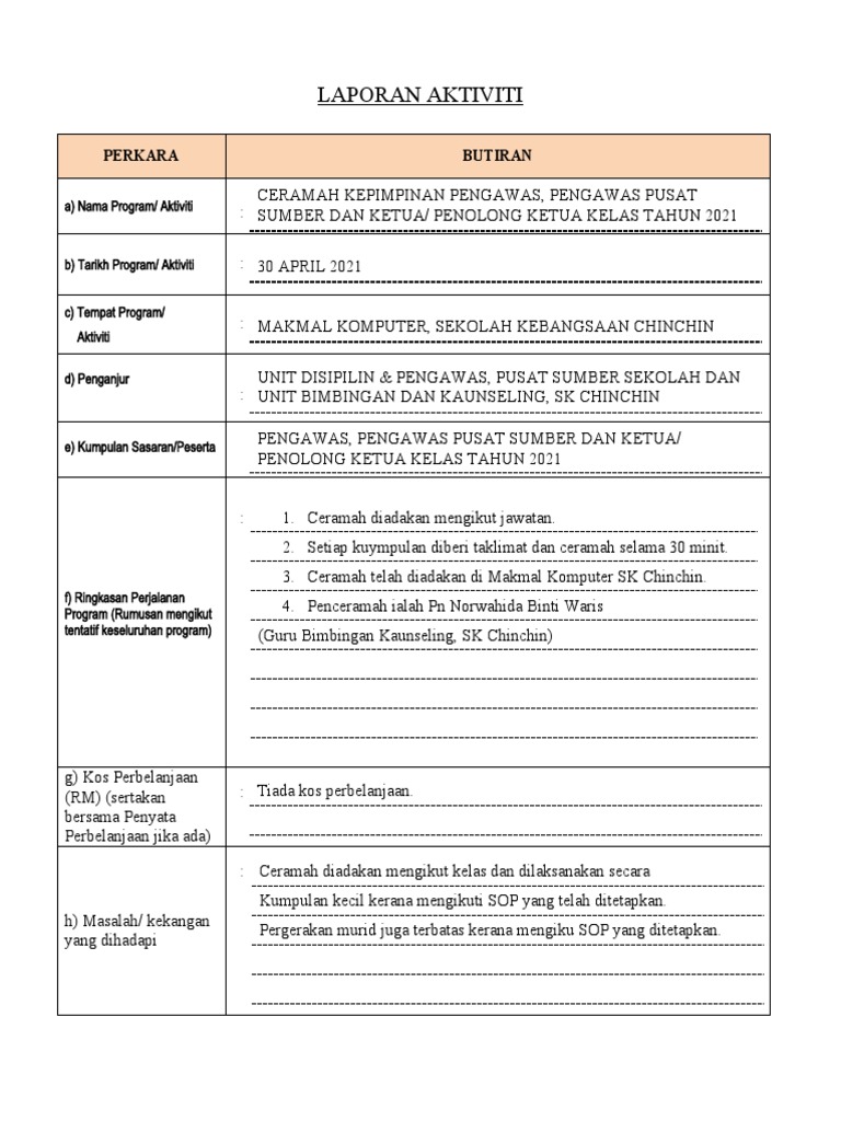 Laporan Program Kepimpinan Pengawas 2021 | PDF