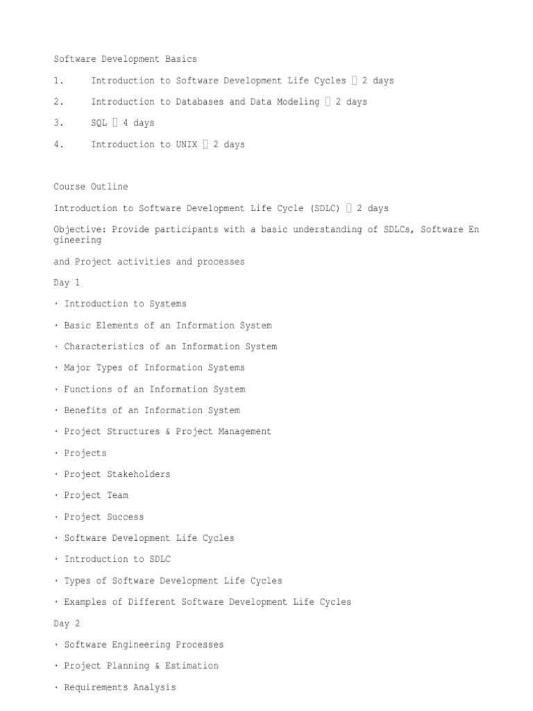 Software Development Basic Course Outline | PDF | Software Development ...