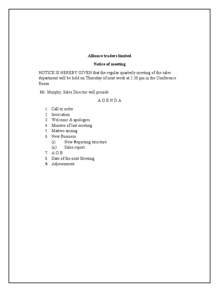 Alliance Traders Limited Notice of Meeting | PDF