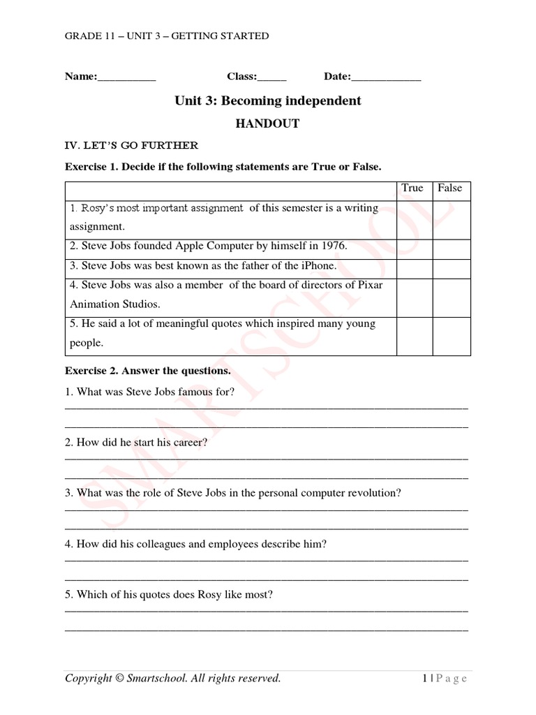 Grade 11 - Unit 3 - Getting Started | PDF | Steve Jobs