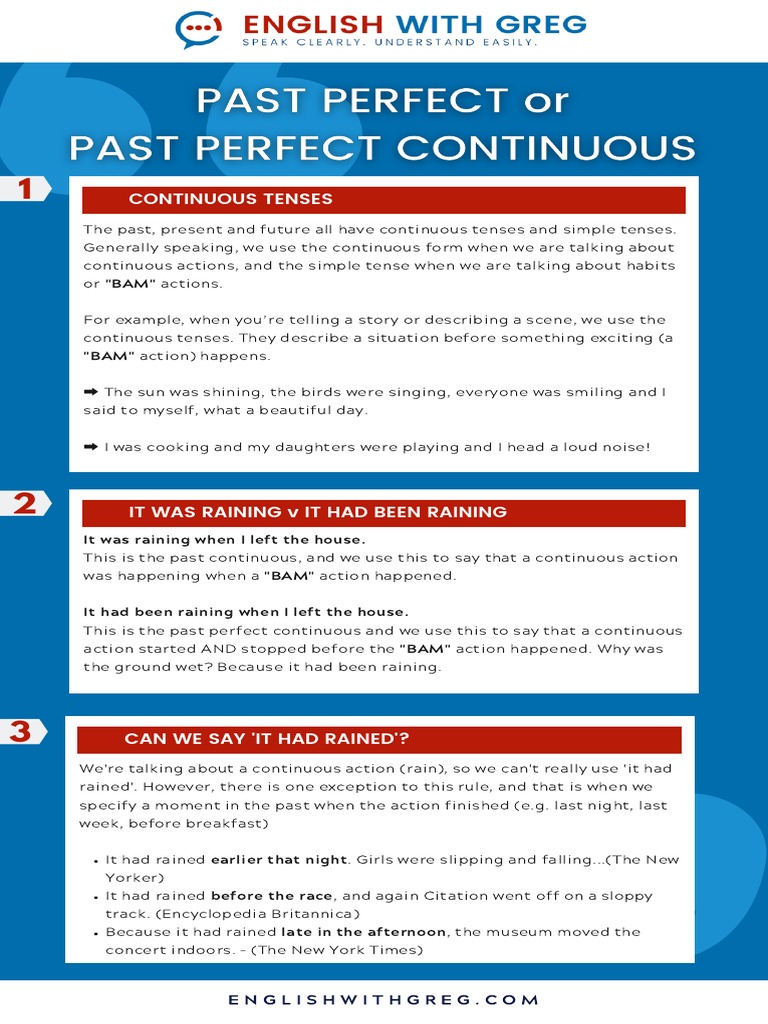 English With Greg Past Perfect Simple Continuous | PDF | Grammatical Tense