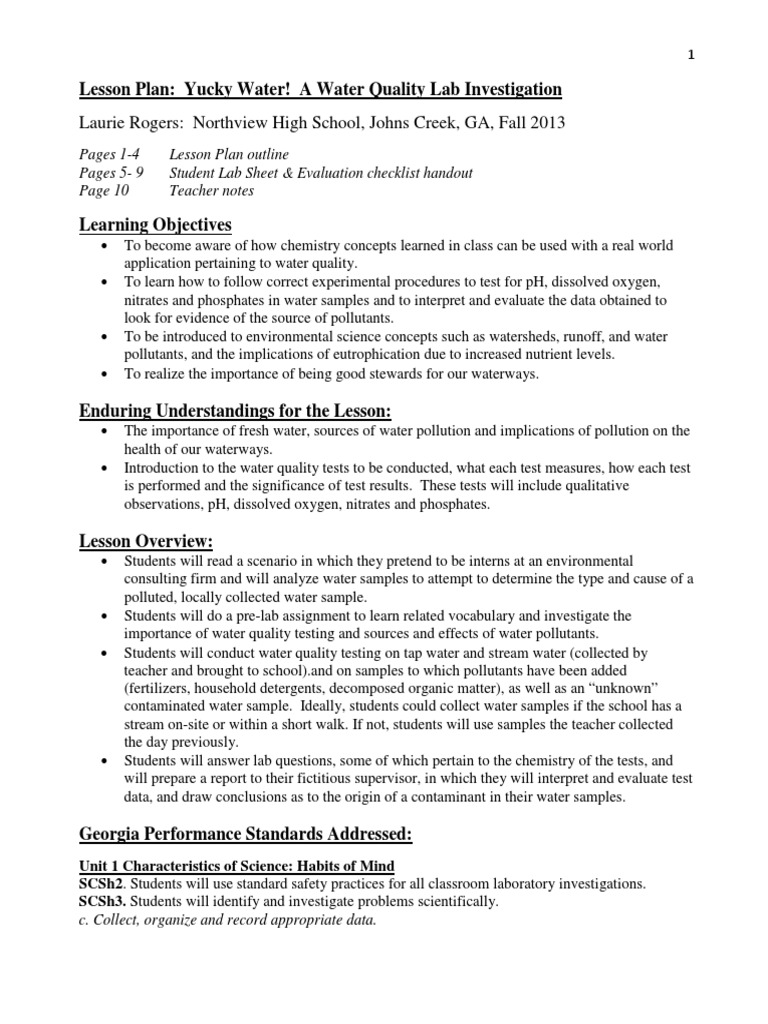 Water Quality Lab Investigation Guide | PDF | Water Quality | Water ...