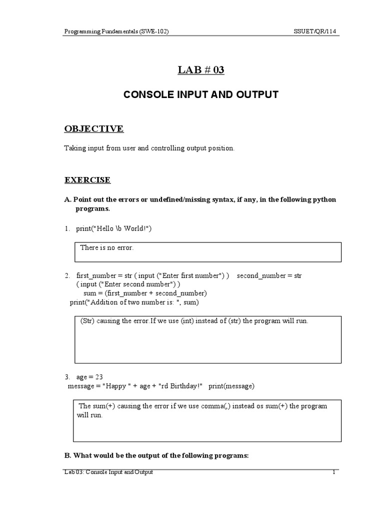 Console Input and Output: Exercise | PDF | Software Development ...