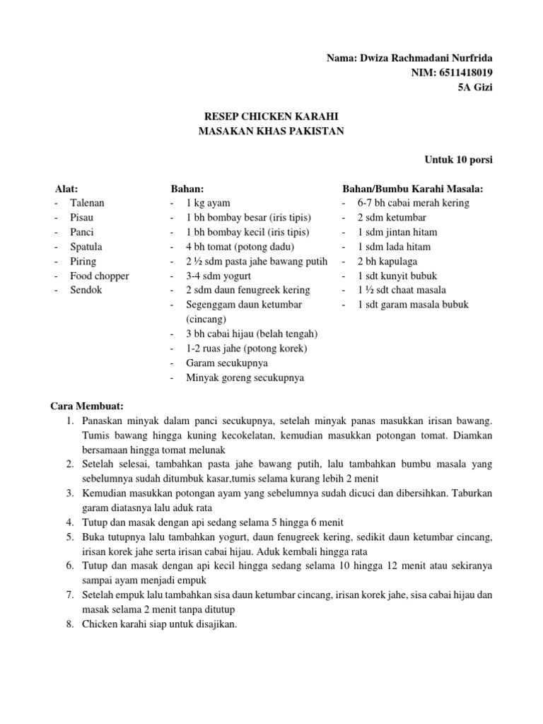 Resep Chicken Karahi Khas Pakistan | PDF