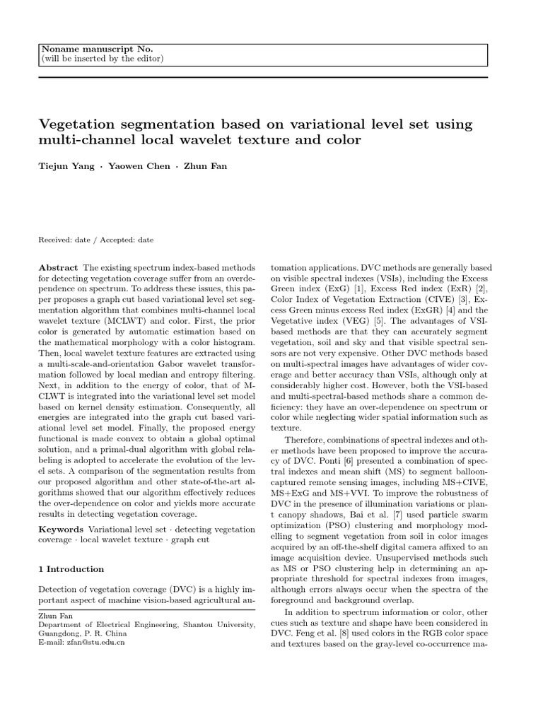 Vegetation Segmentation Based On Variational Level Set Using Multi-Channel Local Wavelet Texture ...