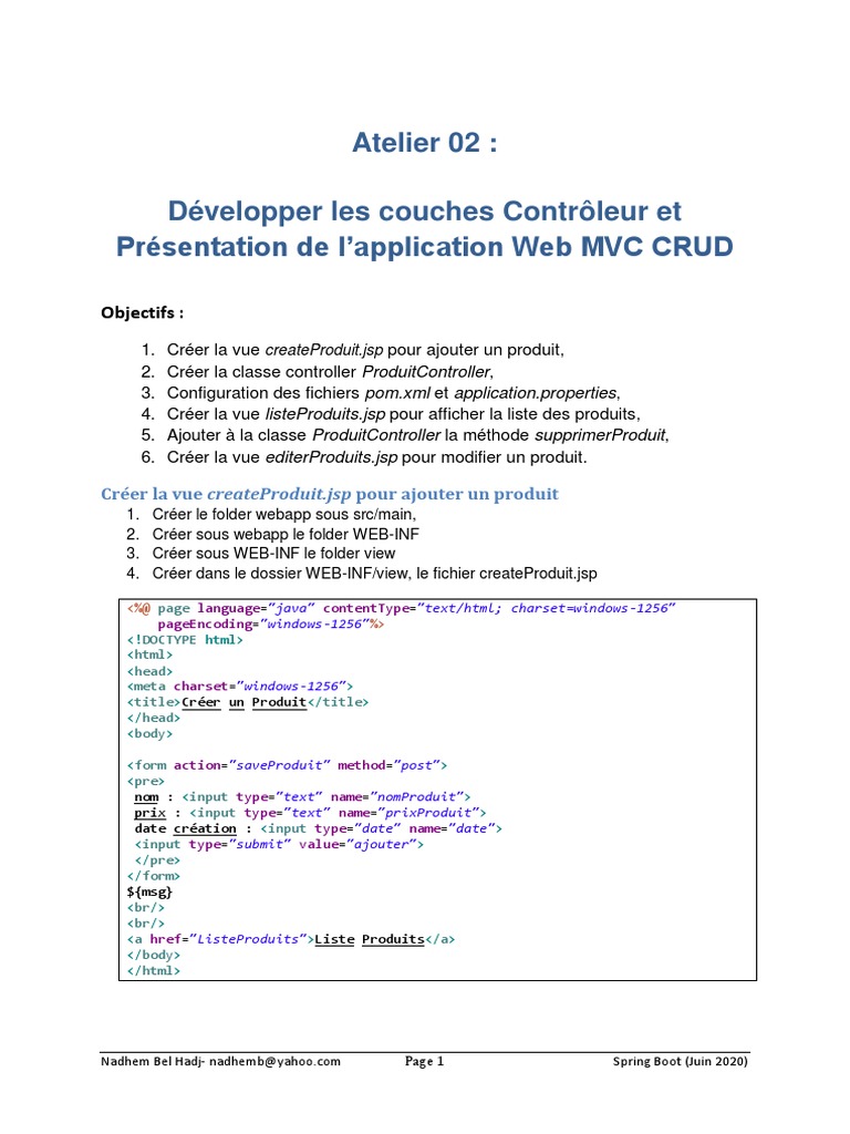 Atelier 02 Spring Boot Développer Les Couches Controleur Et Présentaion de L'application Web MVC ...