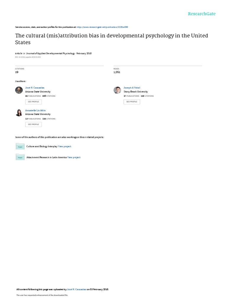The Cultural (Mis) Attribution Bias in Developmental Psychology in The ...