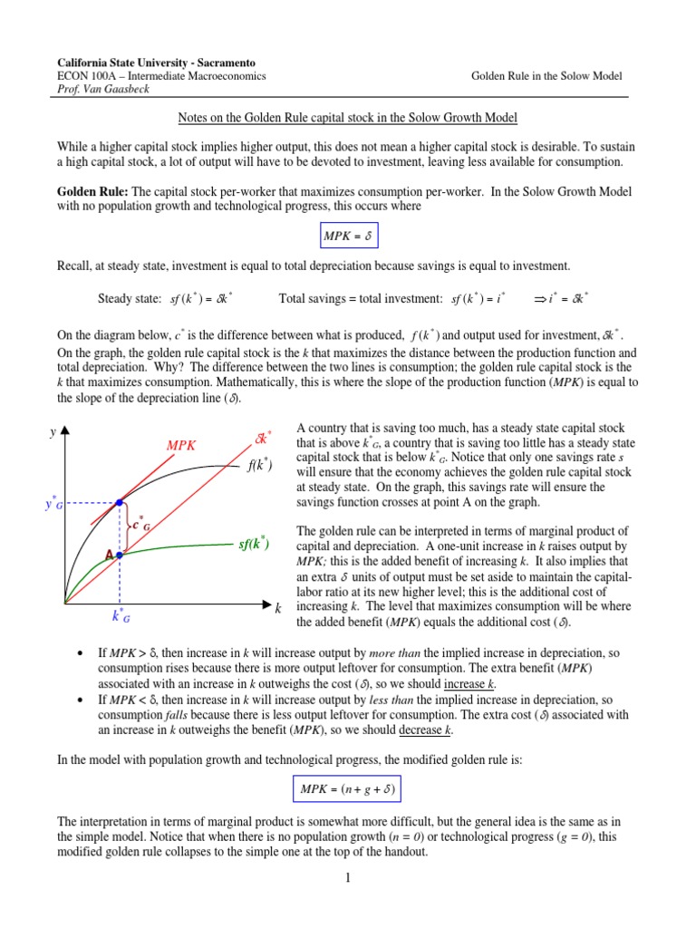 Golden Rule: The Capital Stock Per-Worker That Maximizes Consumption ...