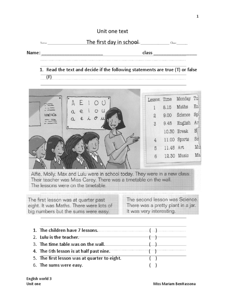 English World 3 Unit One Test | PDF | English Language | Linguistics