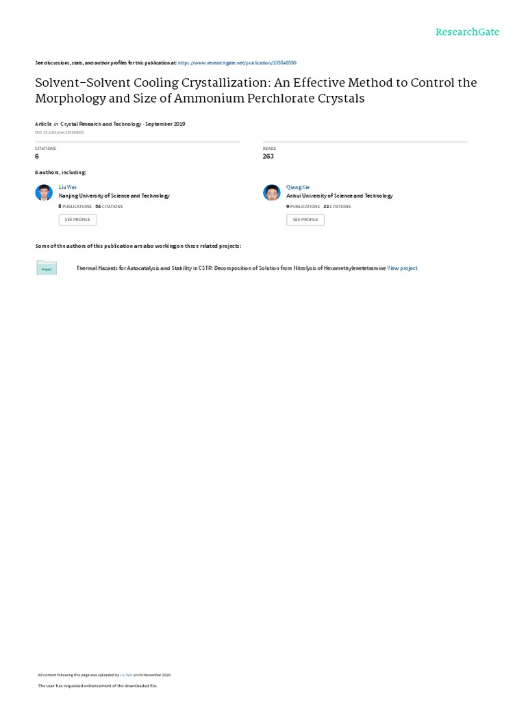 Solvent-Solvent Cooling Crystallization: An Effective Method To Control The Morphology and Size ...