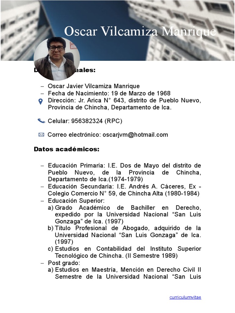 CV Oscar Vilcamiza 2018 | PDF