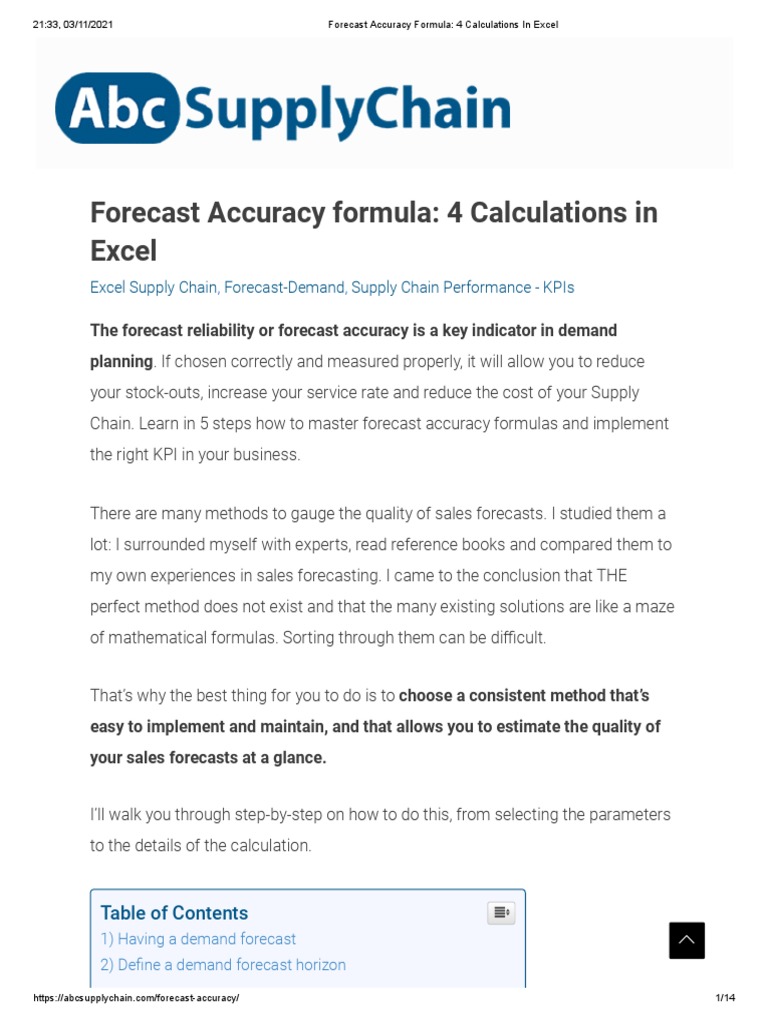 Forecast Accuracy Formula - 4 Calculations in Excel | PDF | Forecasting | Mean Squared Error