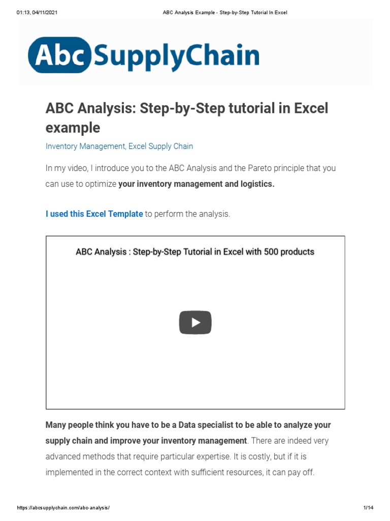 ABC Analysis Example - Step-by-Step Tutorial in Excel | PDF | Inventory ...