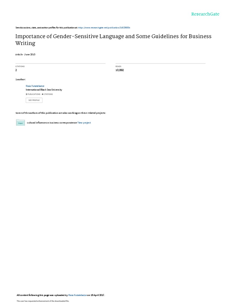 Importance of Gender-Sensitive Language and Some Guidelines For Business Writing | PDF | Gender ...