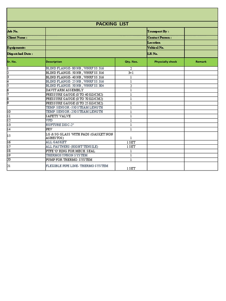 PACKING LIST Formate | PDF
