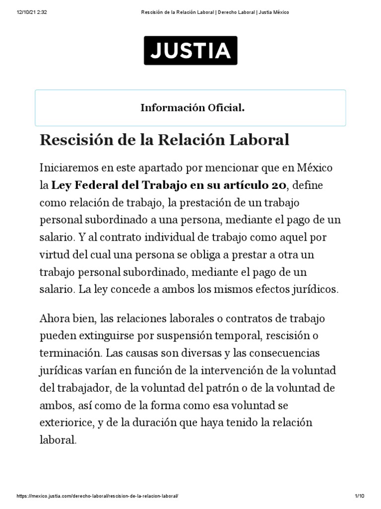 Causas de Rescisión Laboral en México | PDF | Derecho laboral | Justicia