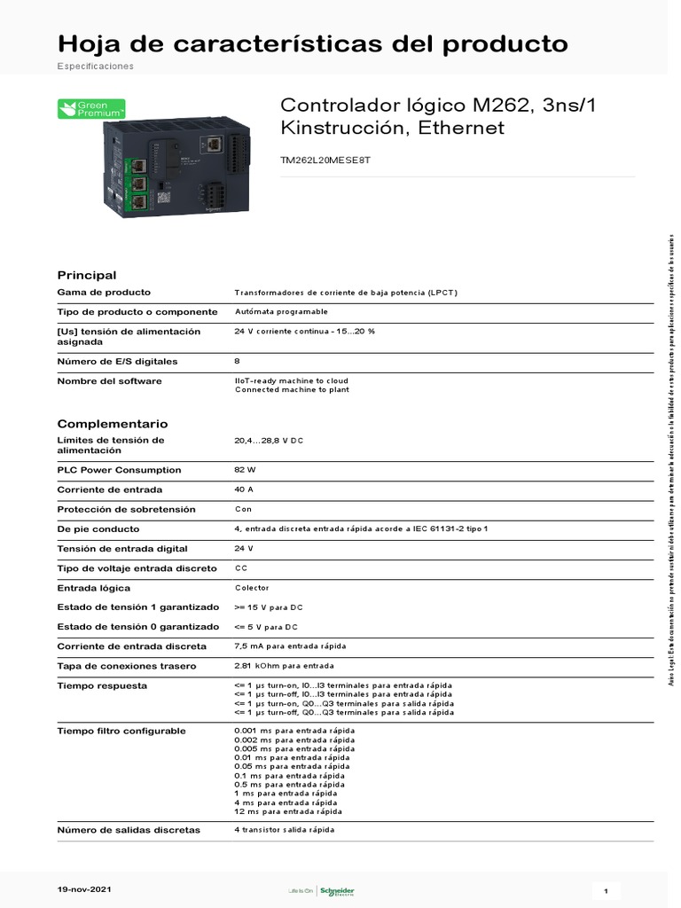 Controlador IIot Modicon M262 - TM262L20MESE8T | PDF | Controlador ...