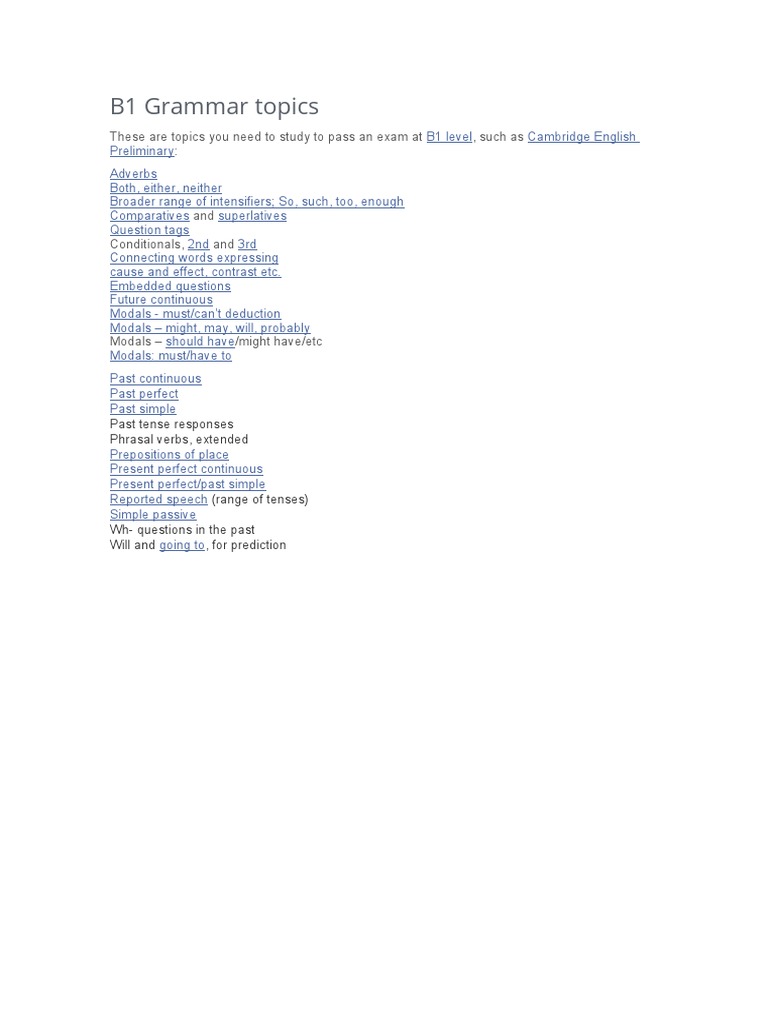 B1 Grammar List - Cambridge | PDF | Language Arts & Discipline