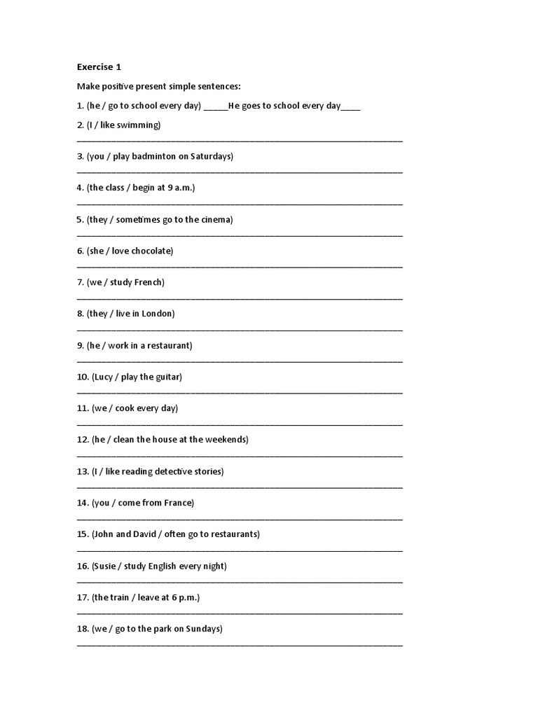 Present Simple Tenses Exercise Worksheet | PDF