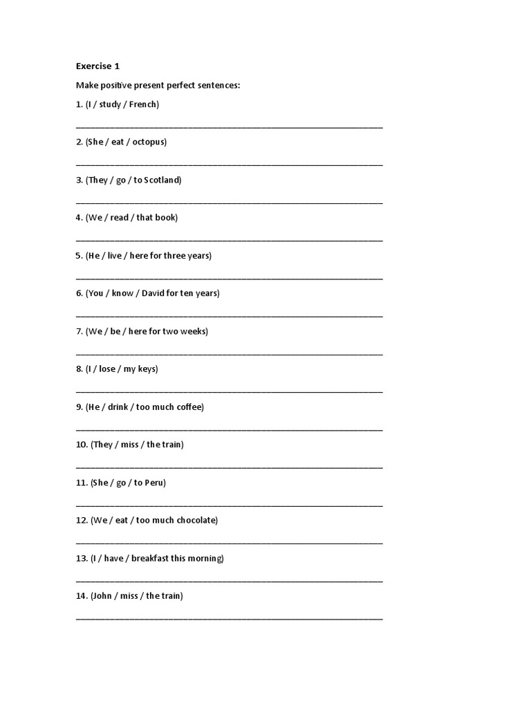 Present Perfect Ex 1 | PDF