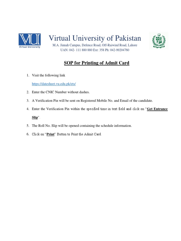 SOP For Printing of Admit Card | PDF | Career & Growth