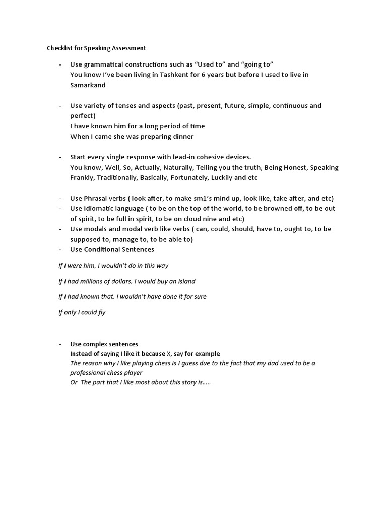 Speaking Assessment Checklist | PDF | Foreign Language Studies | Poetry