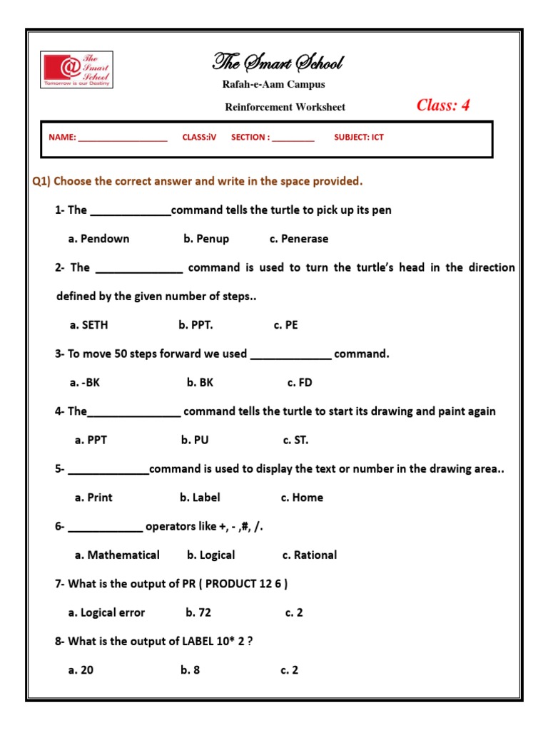 The Smart School: Class: 4 | PDF | Mathematics