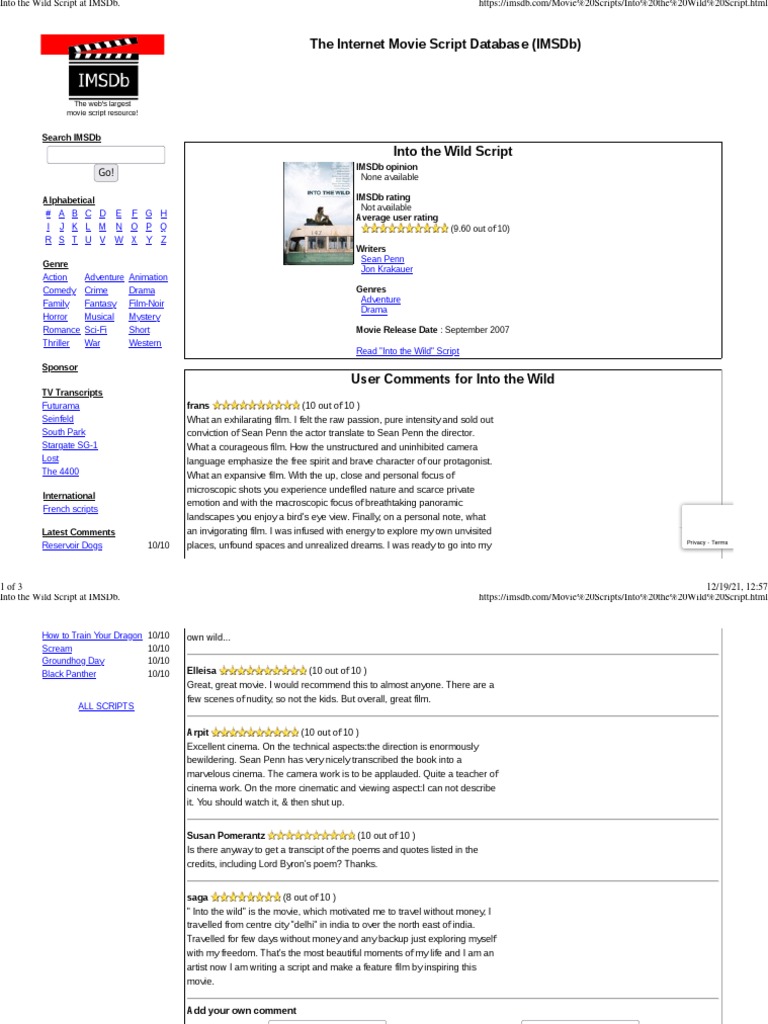 Into The Wild Script at IMSDb. | PDF