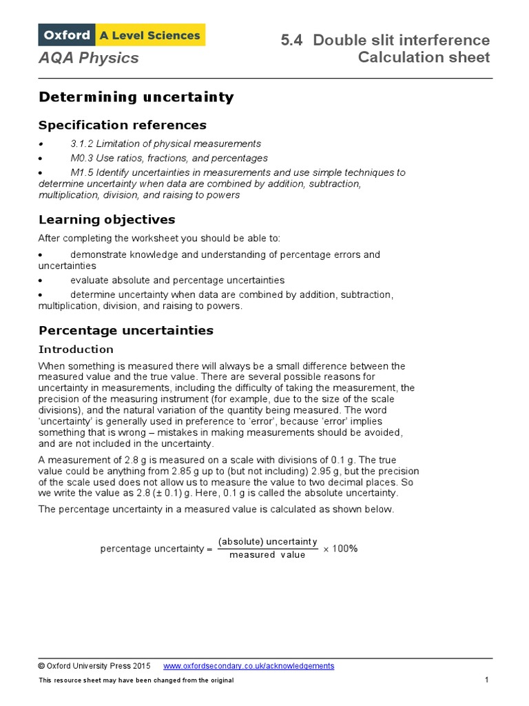 AQA Physics: Determining Uncertainty | Download Free PDF | Significant ...