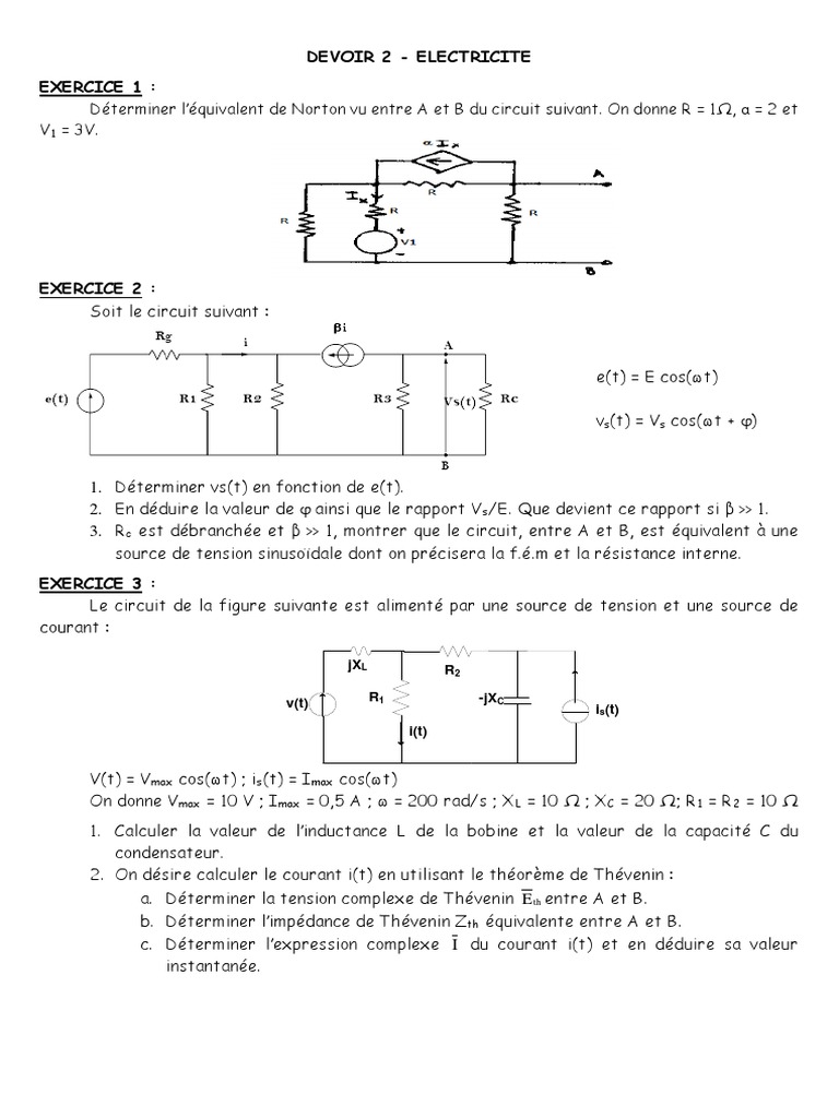 Devoir2 Electricite | PDF | Sciences et mathématiques