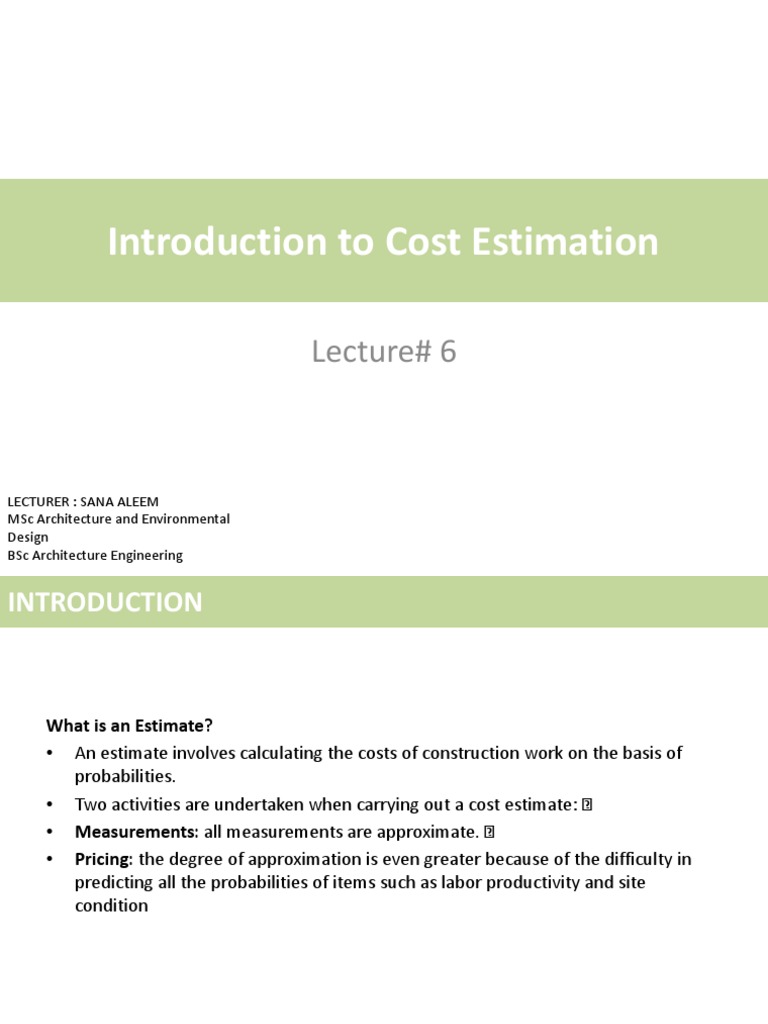 Introduction To Cost Estimation: Lecture# 6 | PDF | Specification (Technical Standard) | Cost
