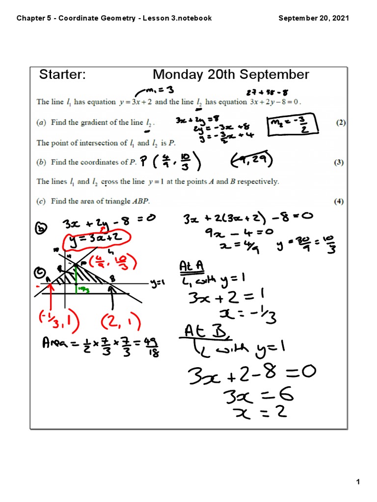 Starter: Monday 20th September: Chapter 5 Coordinate Geometry Lesson 3 ...