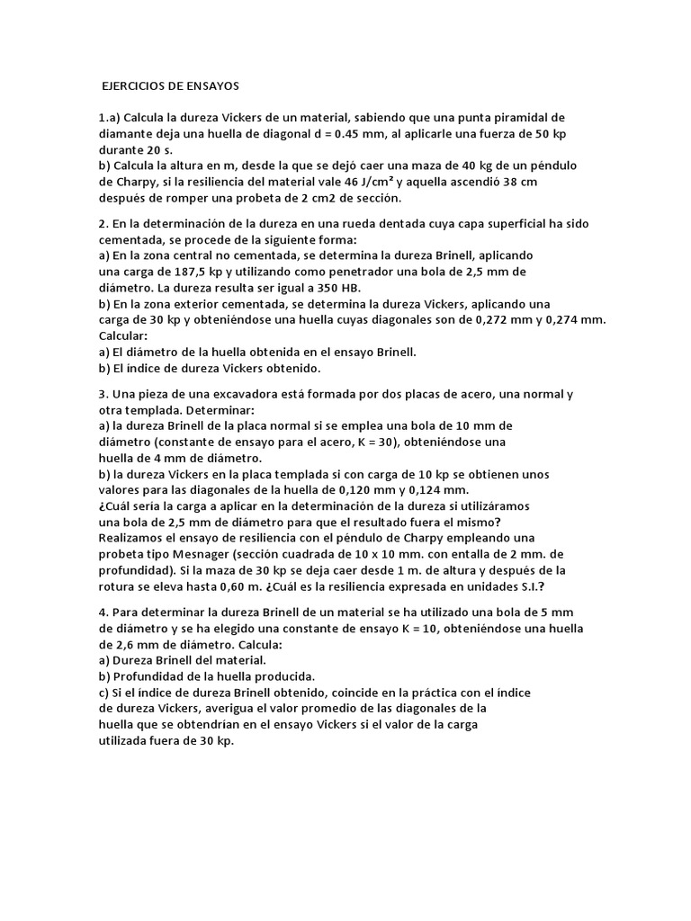 Enunciado Ejercicios | PDF | Dureza | Mecánica de Medios Continuos