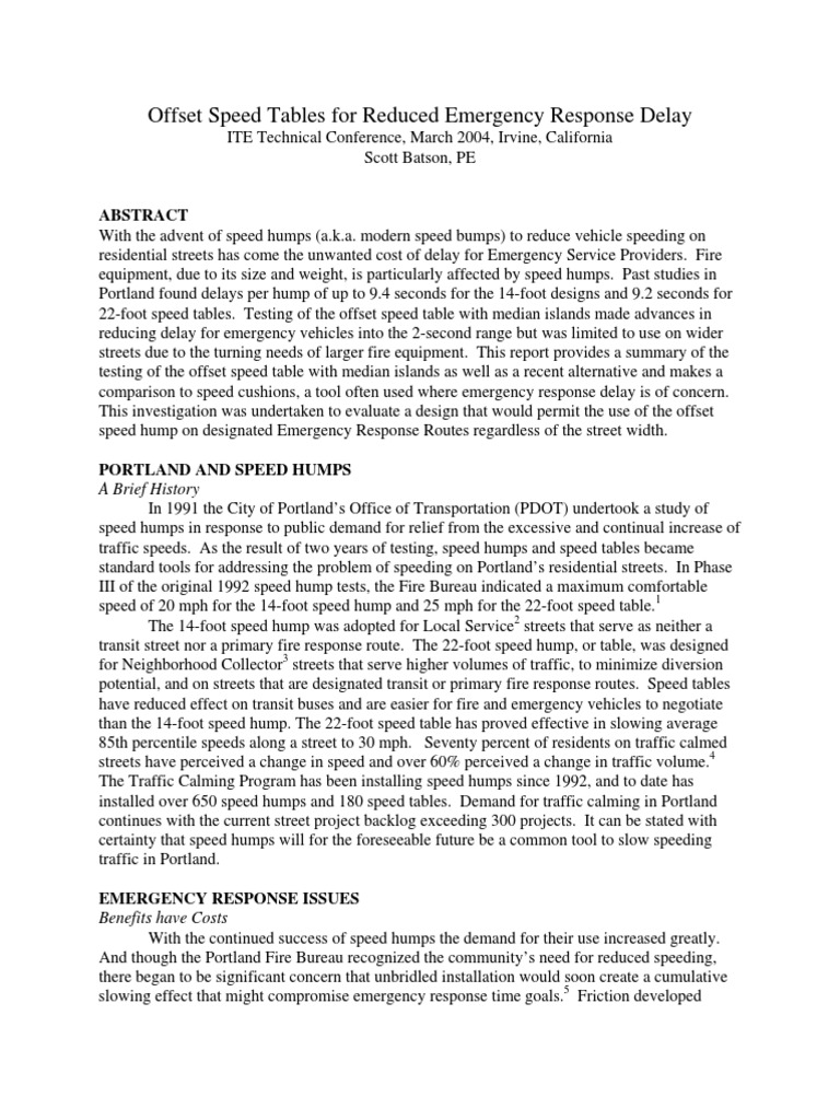 Offset Speed Tables for Emergency Response | PDF | Road Infrastructure ...