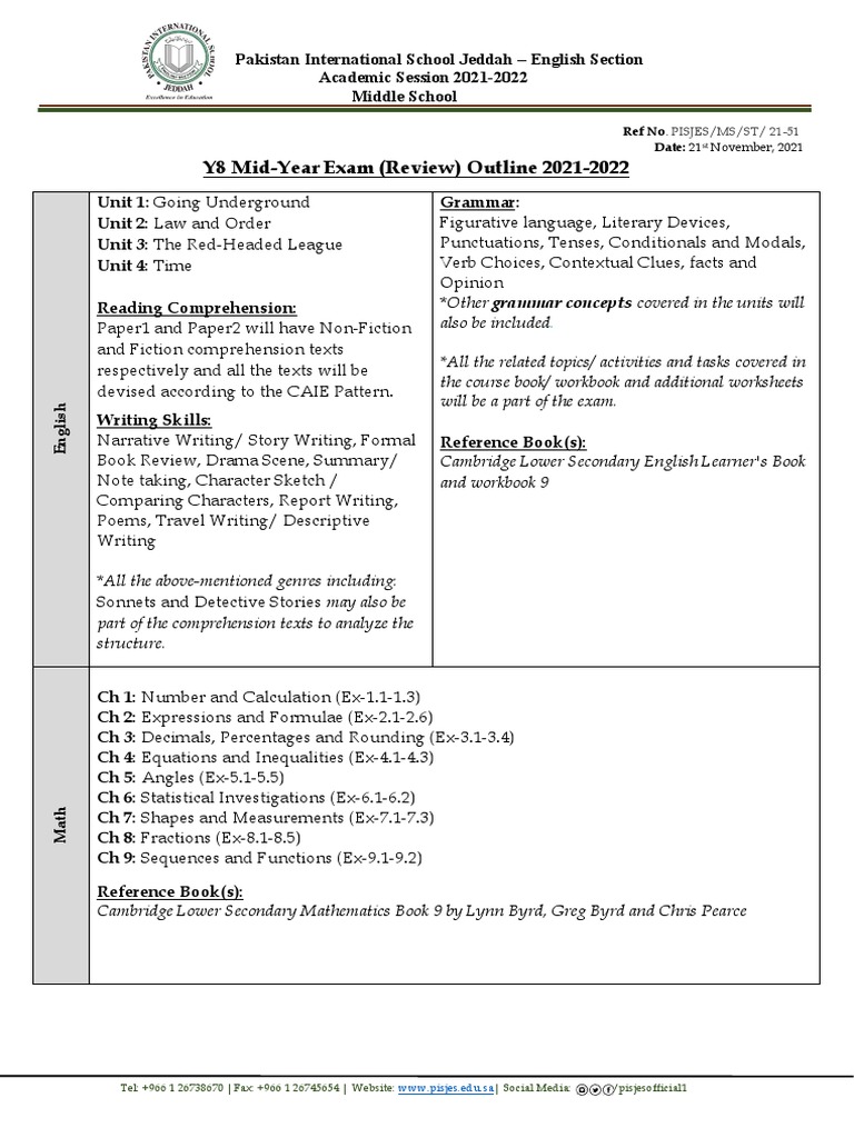 Y8 Mid Year Exam (Review) Outline 2021-2022 | PDF | Muhammad | Chemical Reactions