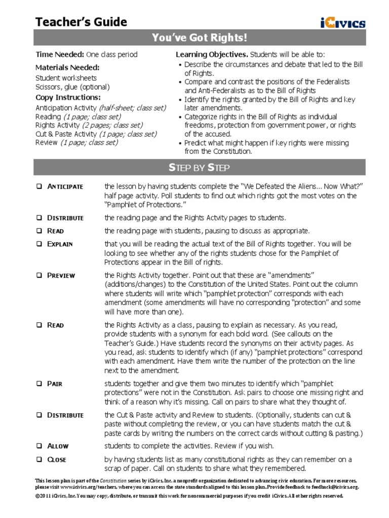 Teacher's Guide: You've Got Rights! | PDF | United States Bill Of ...
