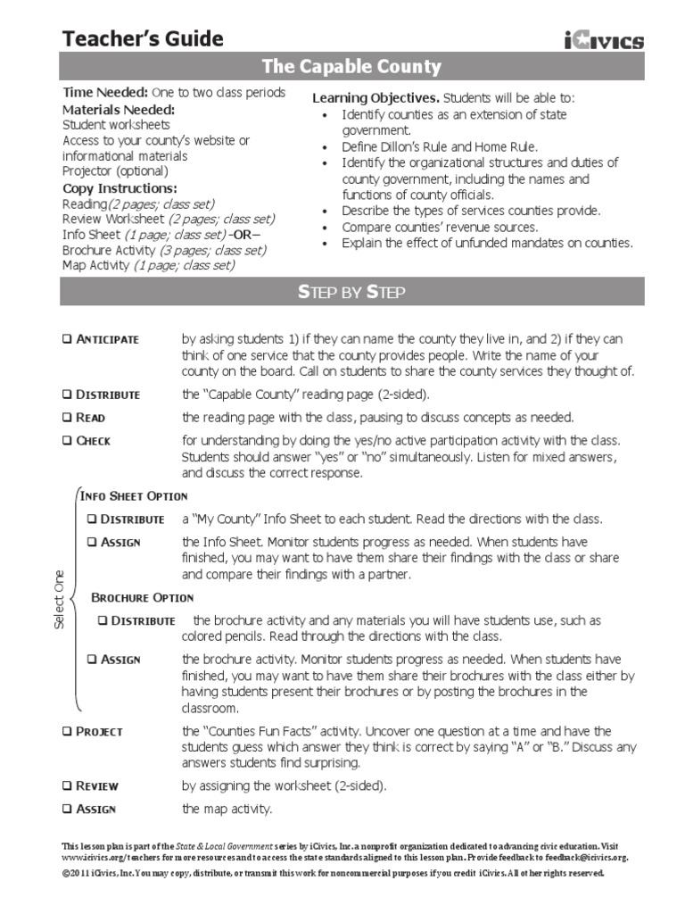 Teacher's Guide: The Capable County | PDF | Federal Government Of The ...
