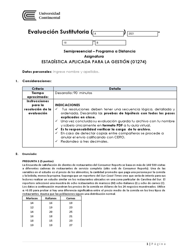 EVALUACIÓN SUSTITUTORIA - Estadística Aplicada para La Gestión | PDF | Regresión lineal ...