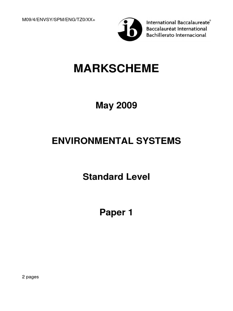 Environmental Systems and Societies SL Paper 1 Markscheme | PDF