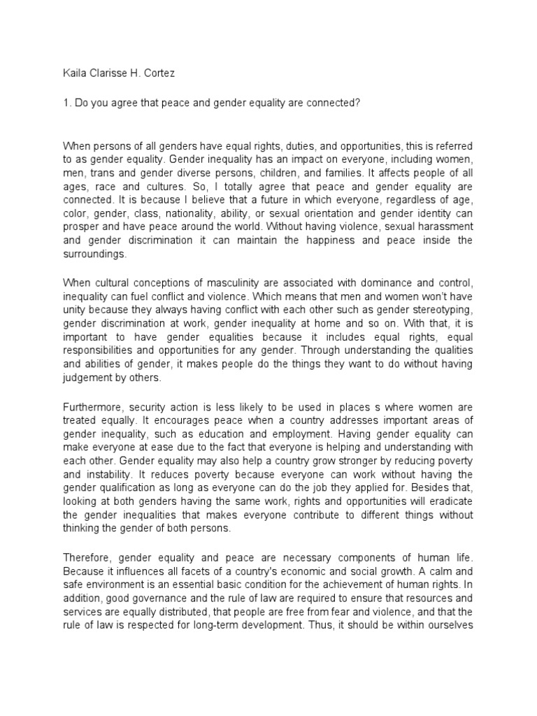 Gender Equality: Key to Peace and Prosperity | PDF | Gender | Gender ...